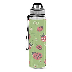 xigua Ladybug Water Bottle with Straw Lid,32 oz Leakproof Sport Water Bottle with Wide Handle for Gym,Cycling,School,Travel