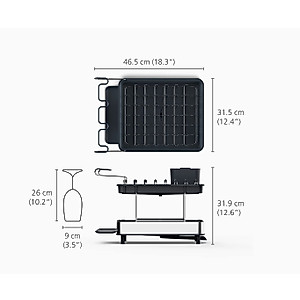 Joseph Joseph Dish Drying Rack with Wine Glass Holder - Space-Saving 2-Tier Design with Fast Draining System