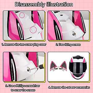 Pink Cat Ear Bluetooth Full Face Motorcycle Helmet, Personality Cool Girl Electric Scooter Racing Crash Helmet with Visor, DOT Certified All Seasons Couple Helmet for Men Women-J-X-Large