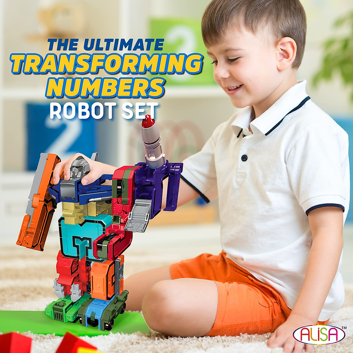 Number Robots Transforming Action Figures - 10 Numbers and Math Signs - Learning Robot Transforming Vehicle Toys, Number Bots Gift for Kids Educational Learning Toys - Transbot Digitech S