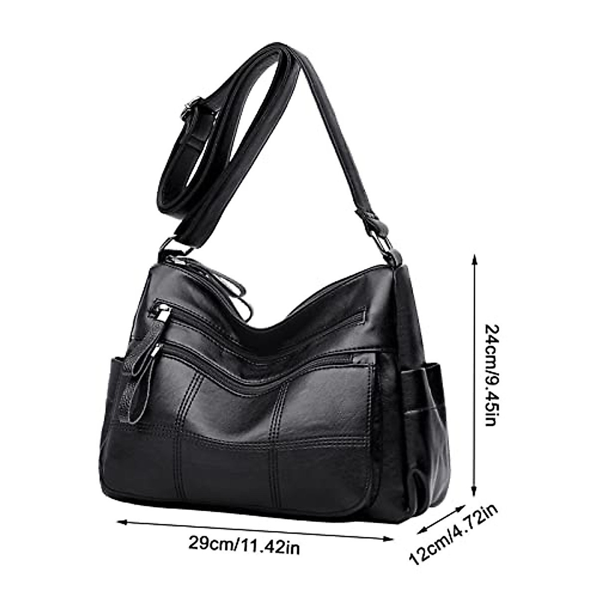 Cross Body Bag - Fashion Soft PU Leather Handbags with Multi Pockets - Large Capacity Shoulder Bags Tote Purses, Black