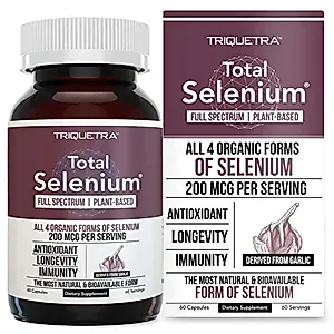 Total Selenium - 200 mcg, Plant-Based Selenium - Full Spectrum, Contains 4 Essential Organic Forms of Selenium Including Selenomethionine - Derived from Garlic - 60 Capsules