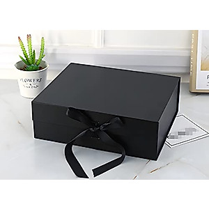 Black Luxury Magnetic Gift Box with Lid, Ribbons and Gift Bag, Medium Size-9.4x7x3 Inches, Great for Business, Christmas, New Year, Wedding, Birthdays, Groomsman, Husband, Presents Display and Packging