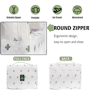 L&FY Toiletry Bag-Portable Haning Toiletry Bag For Women-Travel Makeup Organizer Cosmetic Bag with Compartment,Stury Hook (White Cactus/Travel Bag)