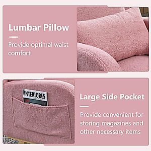 NIOIIKIT Nursery Rocking Chair, Modern High Back Armchair with Side Pockets, Glider Rocker with Padded Seat, Lumbar Pillow and Wood Base, Accent Chair for Living Room, Bedroom (Pink Teddy)