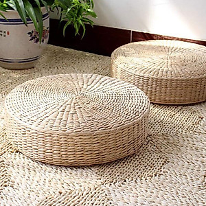 Toyfun 40cm Straw Meditation Futon Round Cushion,Flat Seat Cushion for Yoga,Seat Cushion Round Pouf Hand Woven Tatami Chair Pad Yoga Seat,201007AH01-6770-1921265631
