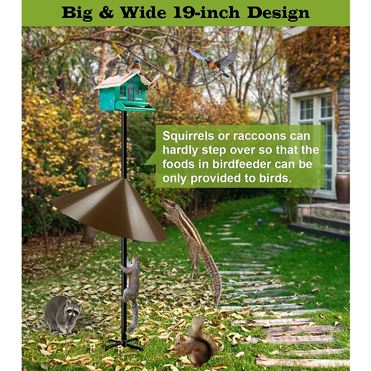 Ansionsol 19 Inch Wide Squirrel Baffle for Bird Feeder Pole, Outside Pole Mount Stopper & Bird House Guard for Outdoor Shepherd’s Hook, Brown, 1 Pack