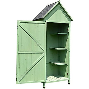 MUWIZ Outdoor Storage Shed, Storage Shed and Tool Shed Outdoor Storage Shed, Wood Garden Houses w/Workstation & Waterproof Asphalt Roof (Color : Turquoise)