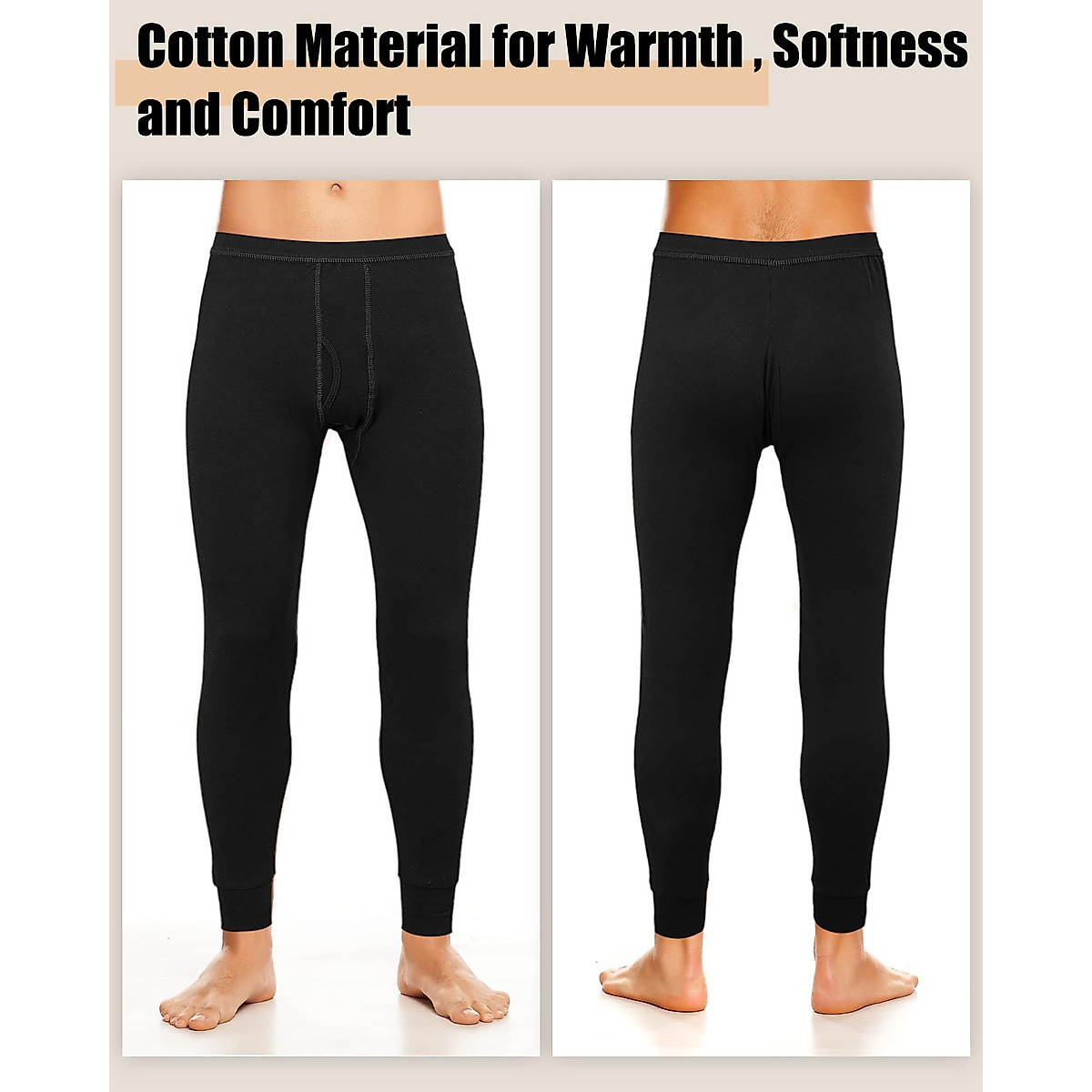 Jecery 4 Pcs Lightweight Men's Thermal Underwear Pants Warm Long Johns Leggings Base Layers Bottoms Winter (Black Gray,Large)