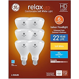 GE Relax 6-Pack 65 W Equivalent Dimmable Soft White Br30 LED Light Fixture Light Bulb