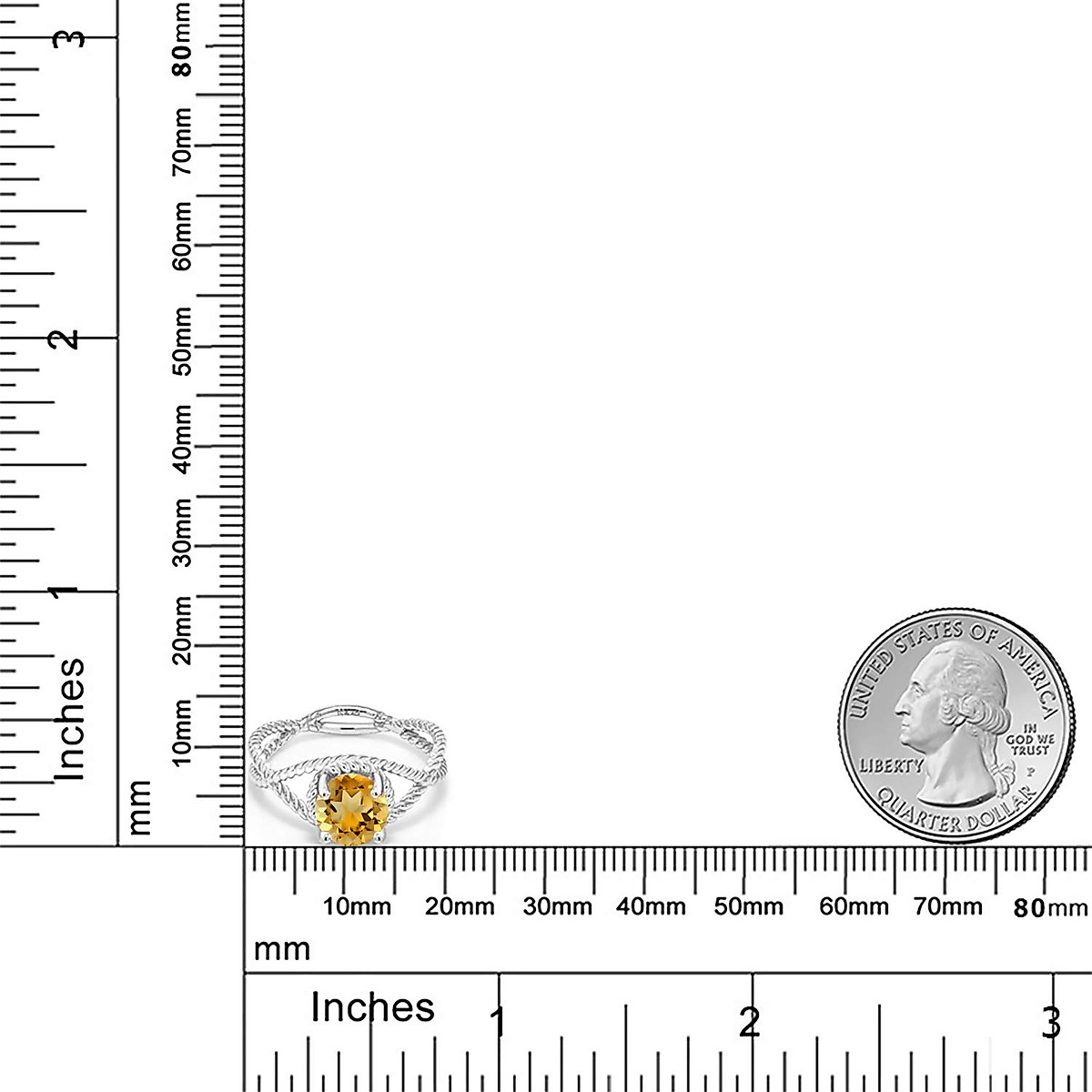 Gem Stone King 925 Sterling Silver Yellow Citrine Rope Designed Ring for Women (1.30 Cttw, Gemstone Birthstone, Available In Size 5, 6, 7, 8, 9)