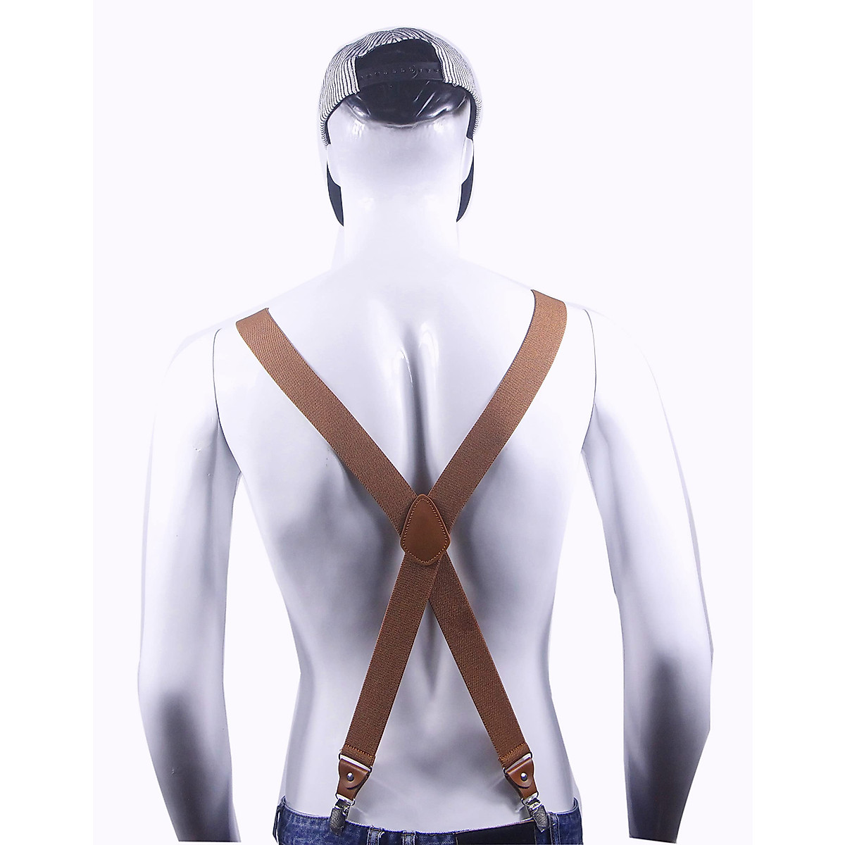 Doloise Adjustable Elastic X Back Style Suspenders for Men's and Women's With Strong Metal Clips (Coffe-01)