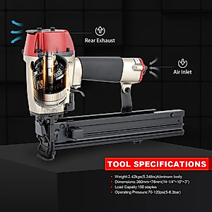 CREWTOWER Construction Stapler, 16 Gauge 15/16-inch Wide Crown, Pneumatic Air Staple Gun for Fence Wire Wood Lathes Slats Furniture Frames Pallets and Finish, Heavy Duty