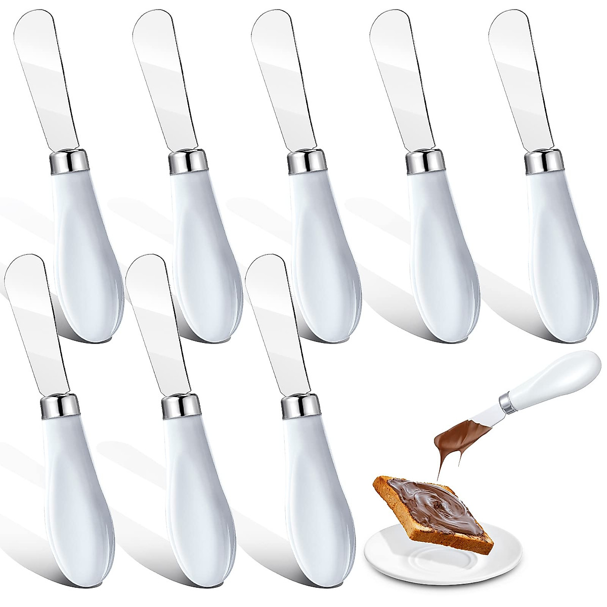 Mixweer 8 Pcs Cheese Spreader Knives Butter Spreader Knife Stainless Steel Spreader Knife with White Porcelain Handle for Kitchen, 5.1 Inch