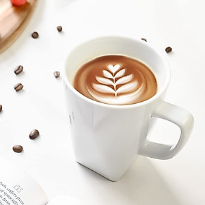 WishDeco Coffee Mugs Set of 6, White Mugs with Handle, 14oz Porcelain Coffee Cups, Ceramic Tea Cups, Large Mugs for Latte, Cappuccino, Milk, Juice, Cocoa, Square Bottom