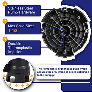 WASSERMANN 1/2HP Water Pump,3500GPH Submersible Thermoplastic Utility Pump with 10 FT Power Cord,Electric Portable Transfer Clean/Dirty Sump Pump for Swimming Pool Tubs Garden Ponds Draining