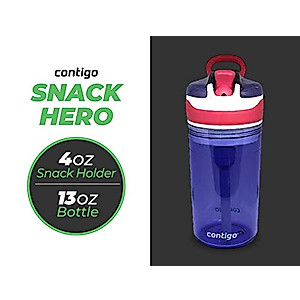 Contigo Snack Hero Water Bottle Set, 2-in-1 Water Bottle with 4oz Snack Compartment & 13oz Spill-Proof Water Bottle - Red & Blue