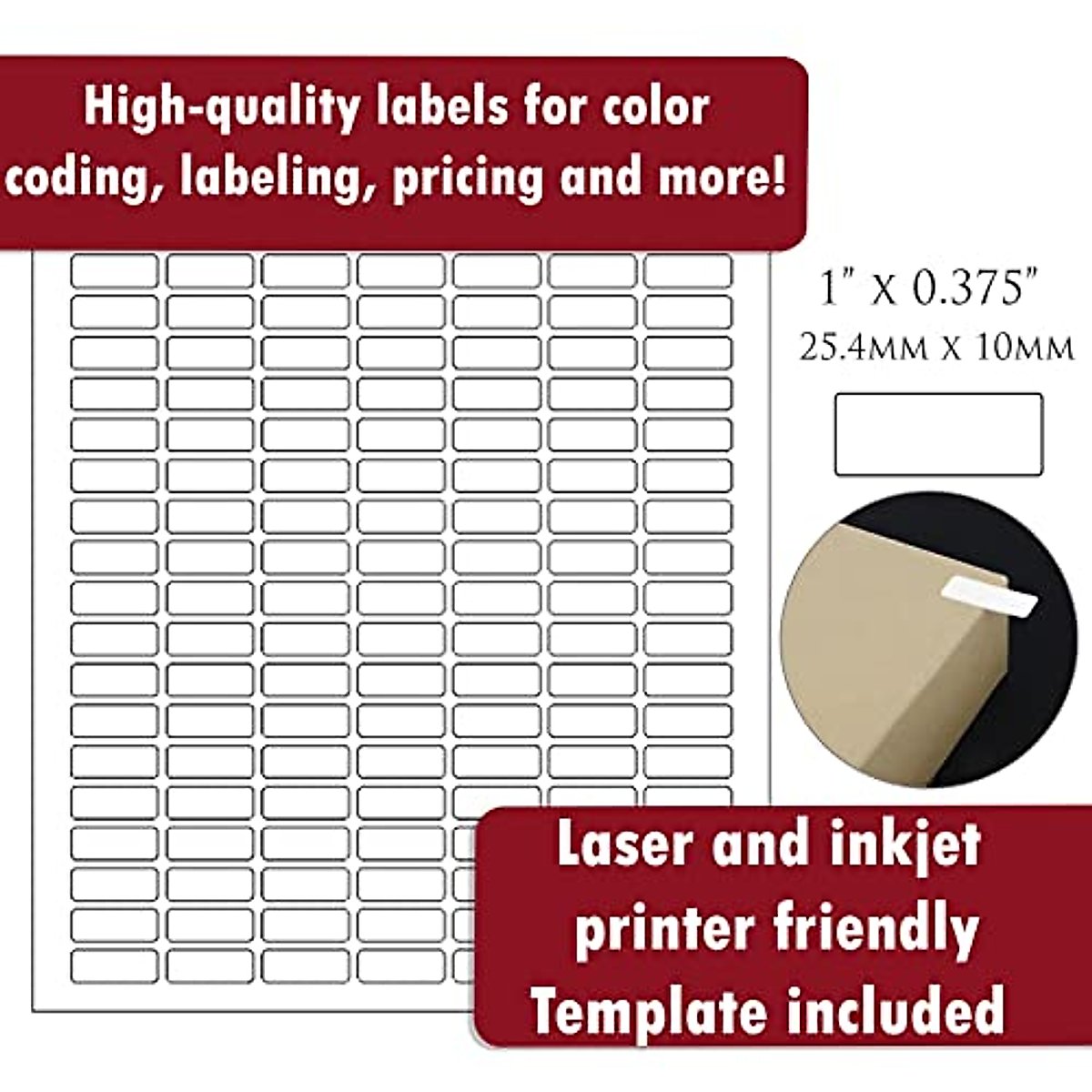 White Rectangular Labels + Bonus Color Labels - Value Pack - White Coding Labels Produce Excellent Results with Standard Laser Printer-Template Included! 1138 Pack