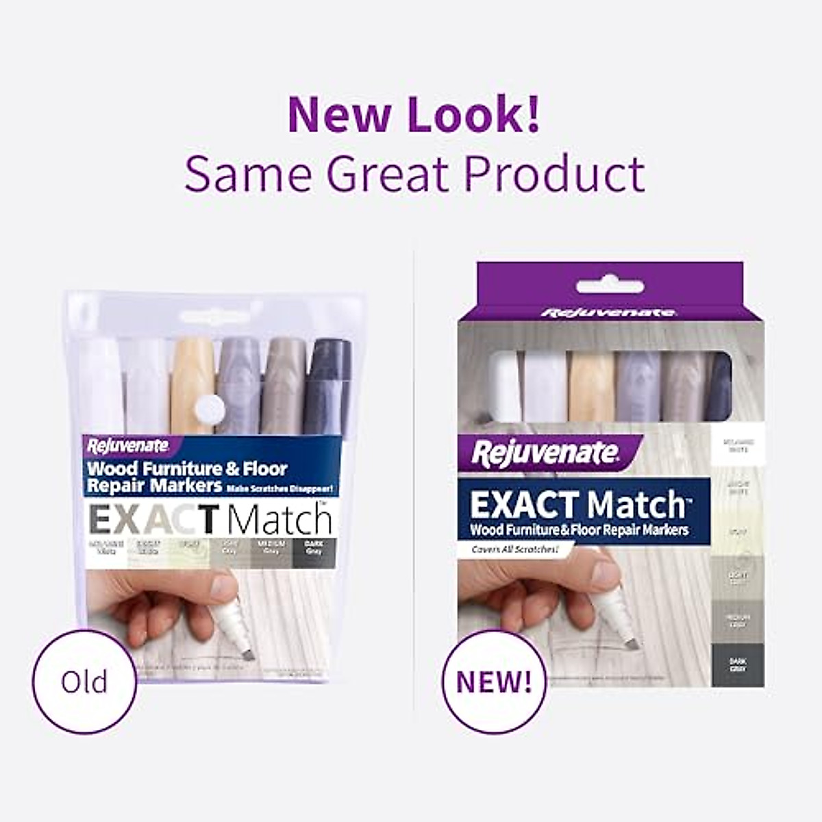 Rejuvenate Exact Match Wood Furniture & Floor Repair Markers, 6 Count, White/Gray Markers Cover All Scratches, Scuffs And Damage To Wood Furniture And Flooring