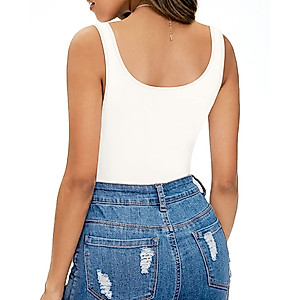 MANGOPOP Womens Scoop Neck Sleeveless Tank Top Bodysuits Sexy Backless Ribbed Body Suits Jumpsuit (White, Medium)