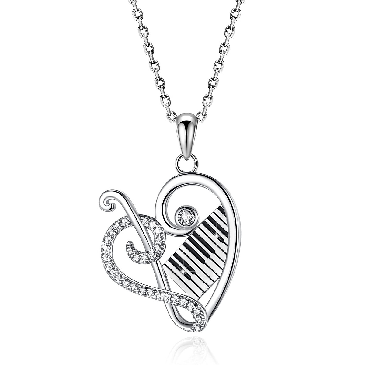 ACJNA 925 Sterling Silver Heart Pendant Piano Keyboard Necklace Music Jewelry for Women(With music note)