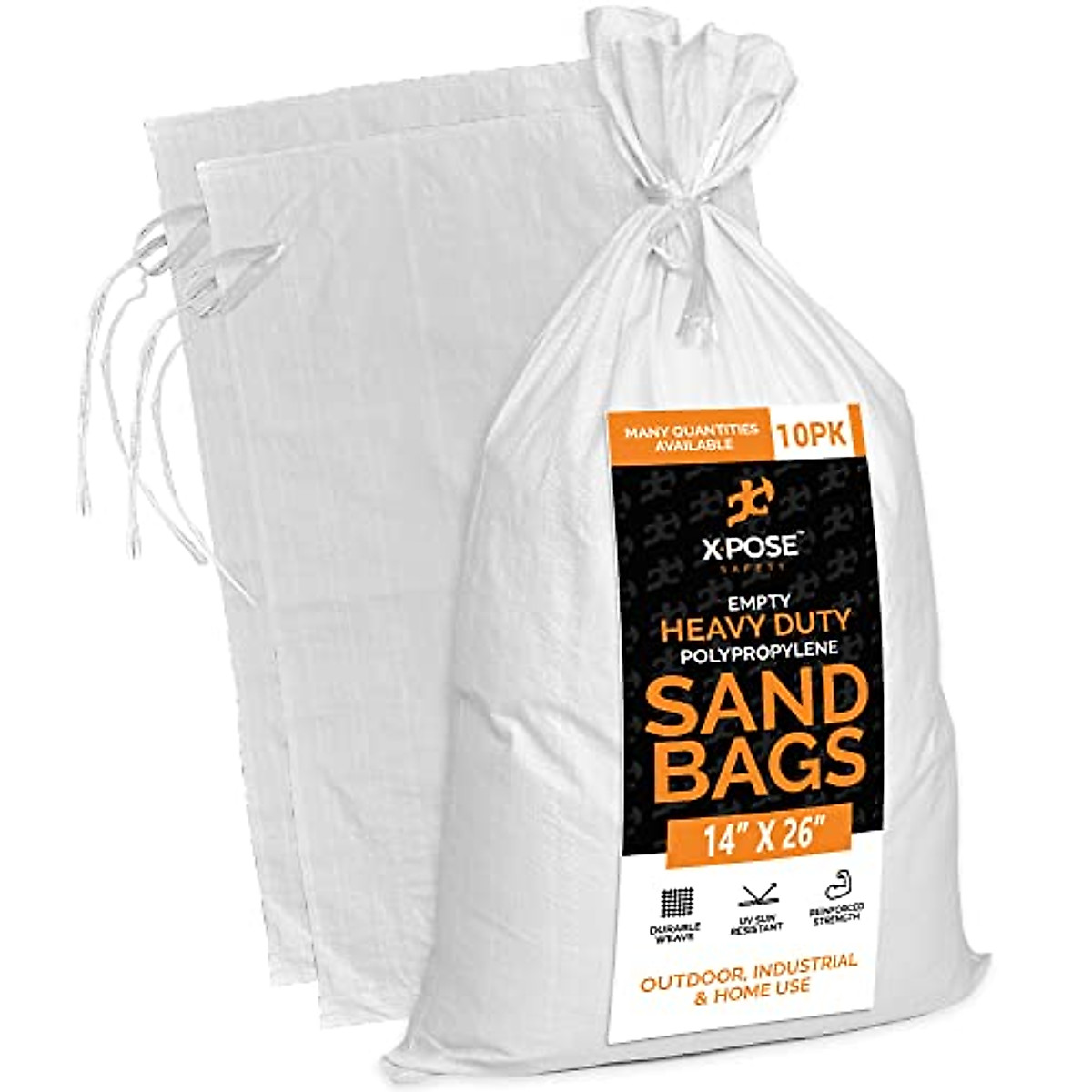 Empty Sand Bags, with Ties – White 14" x 26" Heavy Duty Woven Polypropylene, UV Sun Protection, Dust, Water and Oil Resistant - Home and Industrial - Floods, Photography and More (Bundle of 10)