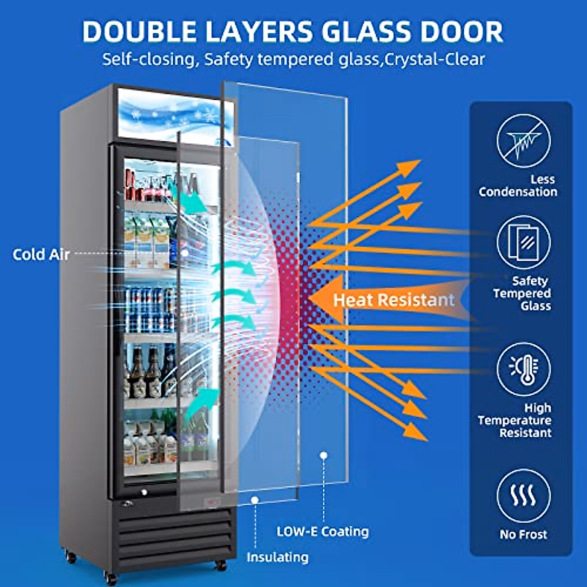 JAECOOL Commercial Beverage Refrigerator Cooler, Merchandiser Refrigerator with Glass Door, Upright Display Refrigerator, Auto-defrost, R290 Eco-friendly, ETL, 12.8 Cu. Ft