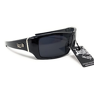 Locs Men's Rectangular Hardcore Black Wrap 63mm Sunglasses (Cursive Logo)
