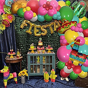 154 Pcs Mexican Fiesta Balloon Arch Garland Kit Party Decorations Cactus Llama Foil Balloons Party Decorations Carnival Cinco De Mayo Sombrero Taco