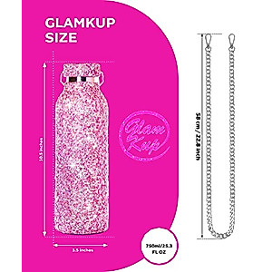 GlamKup Diamond Water Bottle Bling Cup Glitter Water Bottle Rhinestone Dazzling Stainless Steel Insulated Bottle Sparkling Cup Thermos Bottle with Chain Brush Extra Rhinestone