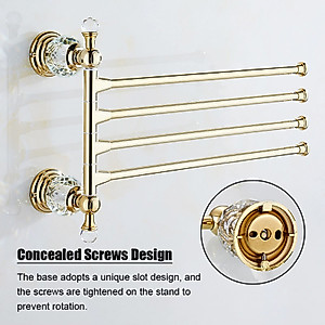 Metal Swivel Towel Rack with Crystal Decor, Multi-Bar Bathroom Towel Rack Euro Stainless Steel Towel Bar for Bathroom, Kitchen, Home Décor-3-Arm-Golden (Size : 4-Arm)