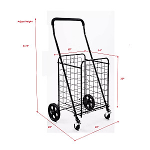 Mount Plus SF-118 Grocery Utility Shopping Cart with Dual Swivel Wheels | Easily Collapsible and Portable to Save Space and Heavy Duty | Rolls Smoothly on Streets, Store, Sidewalks and Indoors