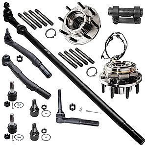 Detroit Axle - 4WD Front 11pc Suspension Kit for 05-10 Ford F-250 F-350 Super Duty 2005 2006 2007 2008 2009 2010, 2 Wheel Bearing Hubs 4 Ball Joints 3 Tie Rods 1 Drag Link 1 Sleeve Replacement