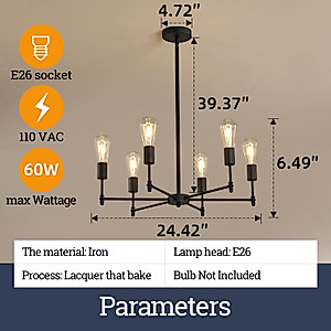 SiyLieu 6-Light Black Farmhouse Chandelier for Dining Room Lighting Fixtures Hanging,Modern Semi Flush Mount Ceiling Light Fixture for Bedroom Kitchen Living Room Hallway Laundry.E26 Base