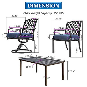 Domi 7 Pieces Patio Dining Sets All-Weather Metal Outdoor Modern Dining Sets with Table for Lawn Garden Backyard Deck with Cushions-Blue