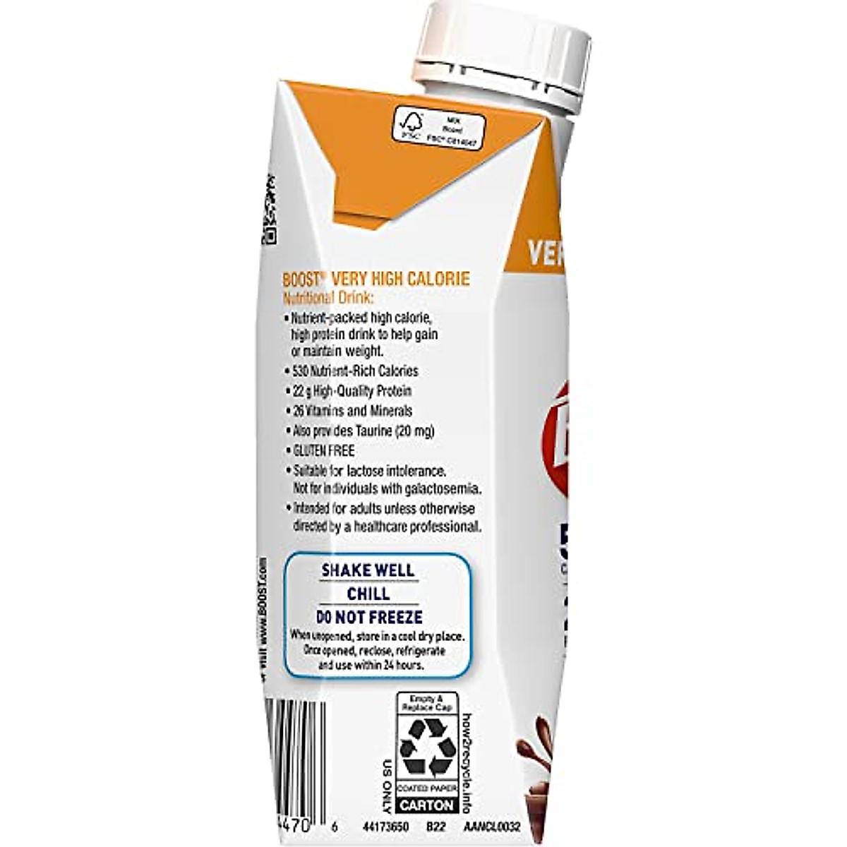 Boost Very High Calorie Nutritional Drink Chocolate Made with Natural Chocolate Flavor & No Artificial Flavors, Colors & Sweeteners, 8 FL OZ (Pack of 12)
