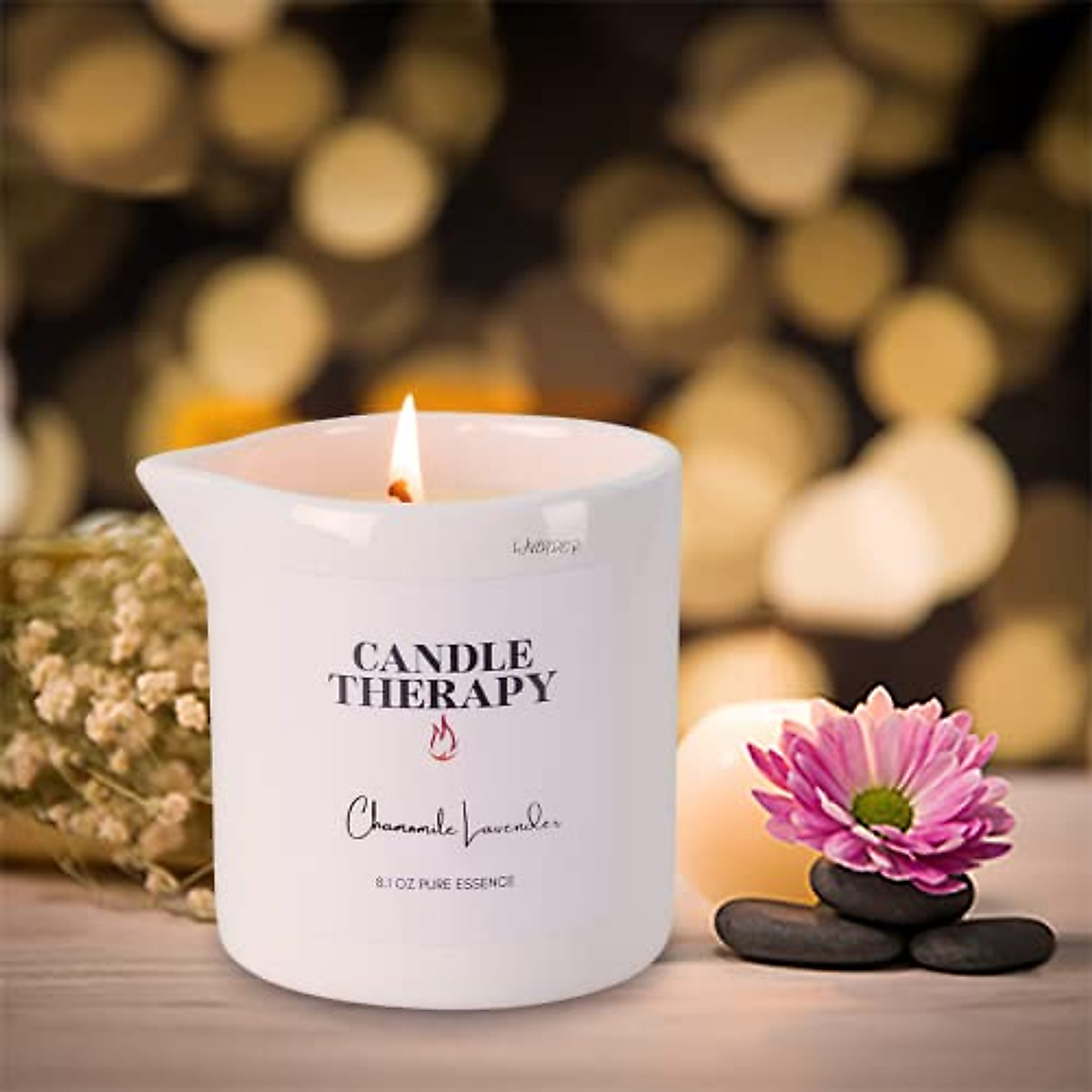 Candle Therapy Massage Oil Candles with Spout, 8.1 oz Natural Moisturizing Lotion Candle for Relaxing Body Candle, Low Temp Massaging Candle (Lavender Chamomile)