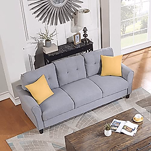 Harper & Bright Designs 3-Piece Living Room Sectional Sofa Set, Modern Style Linen Upholstered Armchair Loveseat Sofa and 3-Seat Sofa Set Sectional Couch, Light Grey-Blue