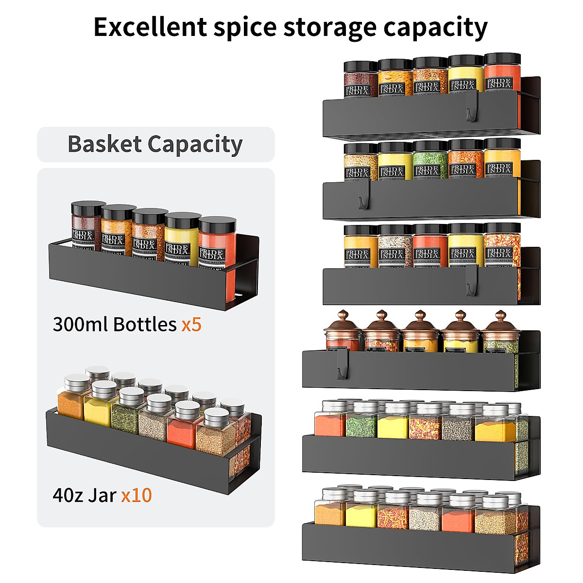 Hleelomi 6 Pack Magnetic Spice Rack Organizer Storage for Refrigerator and Oven, Fridge Organizers and Shelf