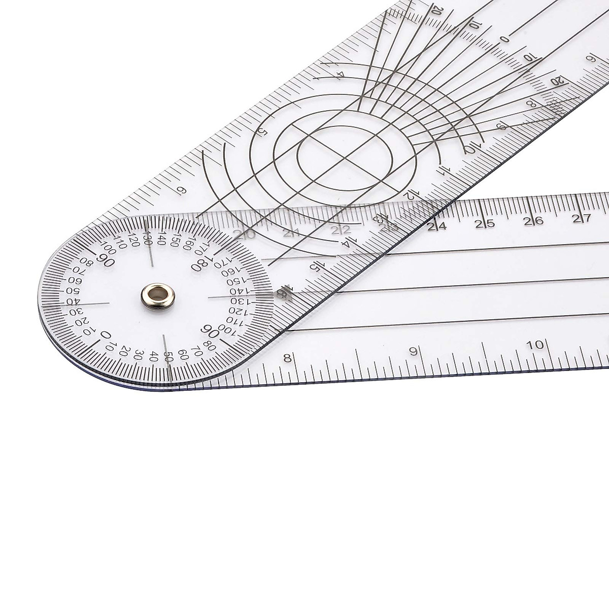 WIN TAPE Clear Plastic Goniometer Can Rotate 360 Degree 7'' Arms, Quick Angle Protractor Measuring Tool