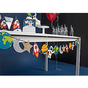 Trip to The Moon - Garland | Birthday, Baby Shower Decorations | Outer Space Party | Boys Room Decor | Space, Rocket, Planets, Stars | Out of This World Party Bunting