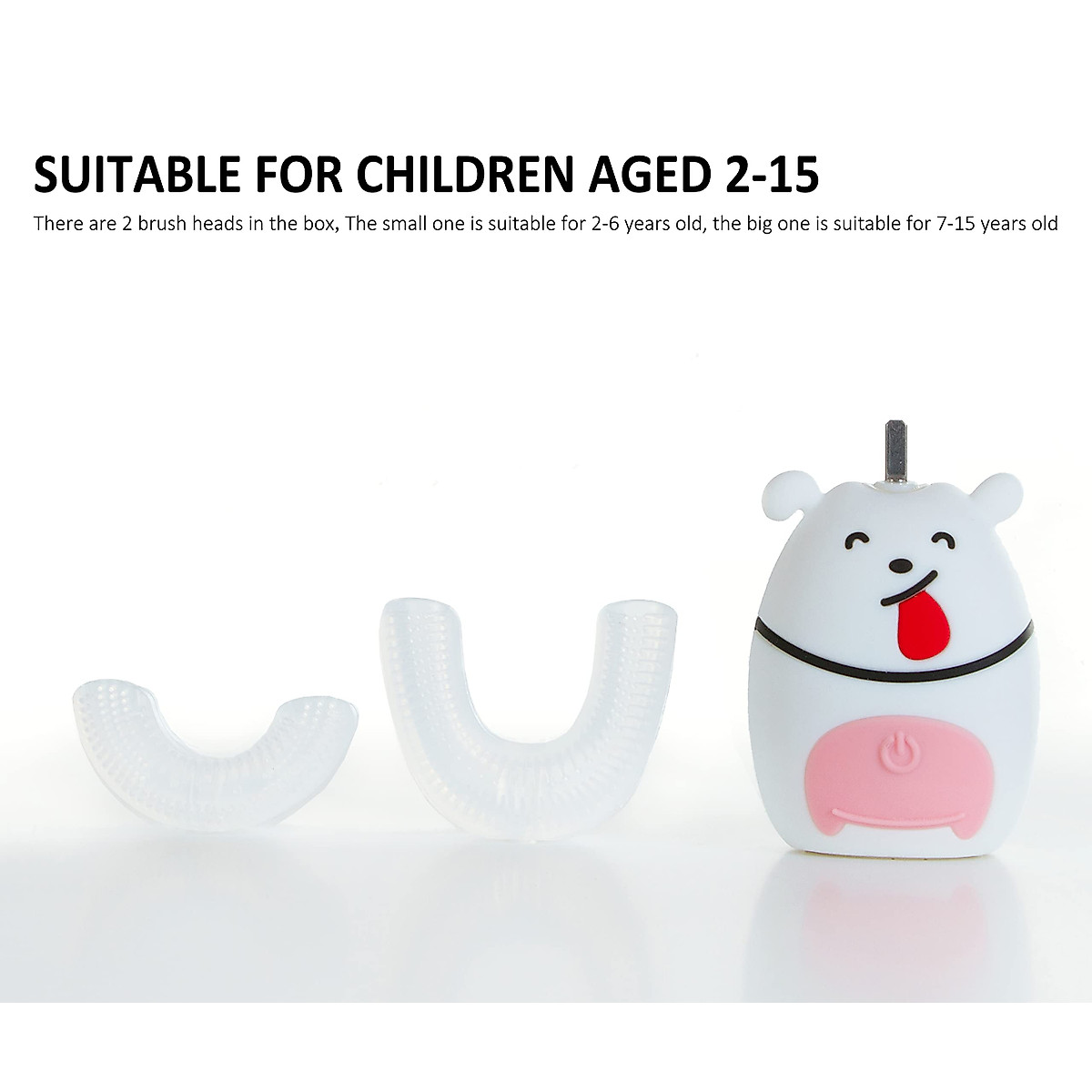 AIXIU Automatic Electric Toothbrush Kids with U Shaped Brushes, 360° Ultrasonic Toothbrush with 2 Different Size Brush Head, IPX7 Waterproof, Three Clearing Modes, for Toddlers Children Age 2-14