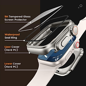 [2 in 1] Waterproof Case for Apple Watch Series 9 8 7 45mm, [Looks Like Ultra] 360° Protective Hard PC Front & Back Bumper with HD Tempered Glass Screen Protector for iWatch Cover Accessories
