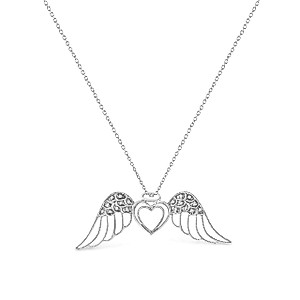 Haus of Brilliance .925 Sterling Silver Pave-Set Diamond Accent Angel Wing 18" Double Heart Pendant Necklace (I-J Color, I1-I2 Clarity)