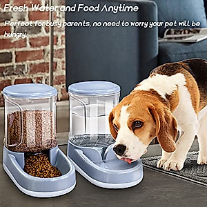 LeYoMiao Medium and Small Pet Automatic Food Feeder and Drinker Set 3.8 L, Dog Travel Supplies Feeder and Drinker Cat Rabbit Pet Animal (Food Feeder +Waterer)