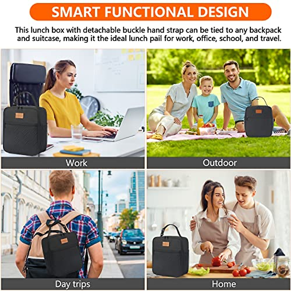 DIRGEE Lunch Box for Men Insulated Lunch Bag for Women Adults Small Lunch Bag for Office Work Lunch Bag For Men - Leakproof Freezable Cooler Bag Reusable Portable Lunch Box (Black)