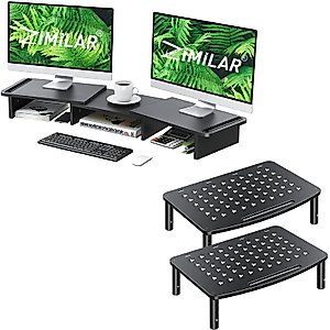 Zimilar Dual Monitor Stand Riser, Monitor Stand with Adjustable Length and Angle Monitor Stands Risers, 3 Height Adjustable Monitor Riser for Computer