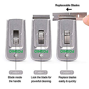 FOSHIO Stainless Steel Retractable Razor Blade Scraper for Glass Adhesive Removing Cooking Stove Top Grease Cleaning with 10PCS 1.5" Blades Cutter Tools