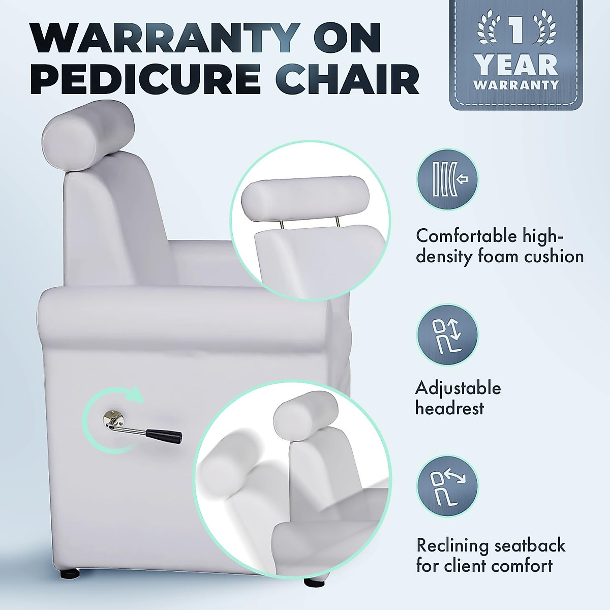Buy-Rite Salon & Spa Equipment Mona Lisa Plumb Free Pedicure Chair, No Plumbing Pedicure Station for Professional Spas and Salons, Reclining Backrest & Pull Out Leg Rest (White)