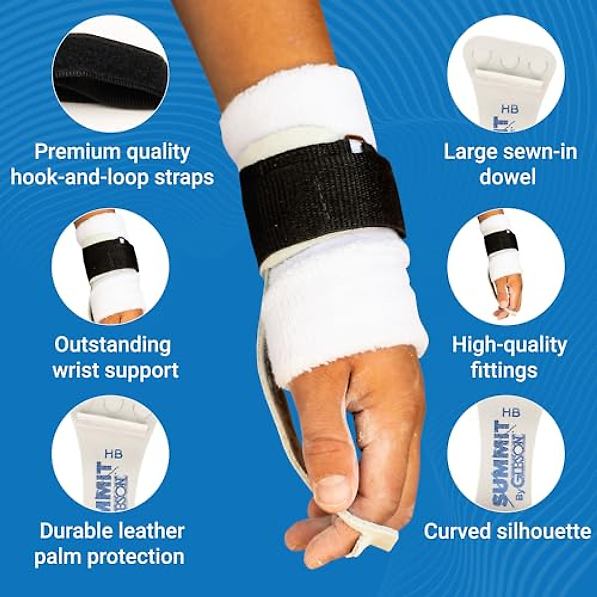 Gibson Athletic Summit High Bar Hook/Loop Gymnastics Grips for Boys - Durable Leather Grip - Hand Grips for Gymnastics Bars Kids - Gymnastics Equipment & Accessories, Made In USA